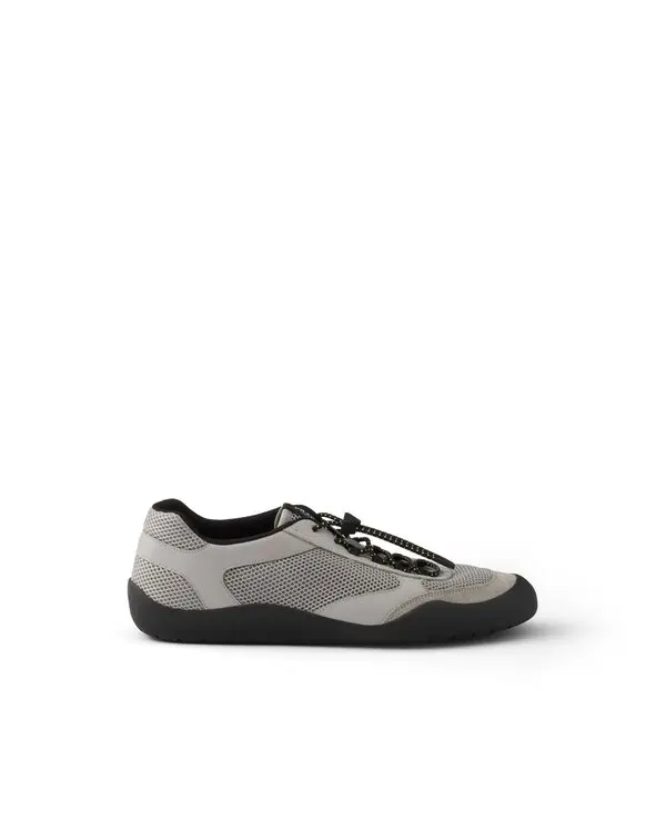 Prada Speedrock Leather And Mesh Sneakers - Grey