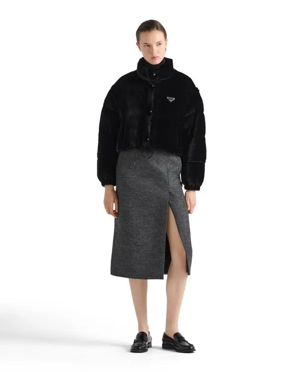 Prada Convertible Cropped Velvet Down Jacket - Black