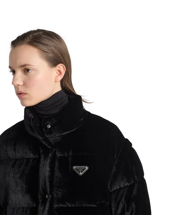 Prada Convertible Cropped Velvet Down Jacket - Black