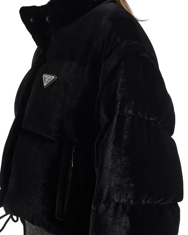Prada Convertible Cropped Velvet Down Jacket - Black