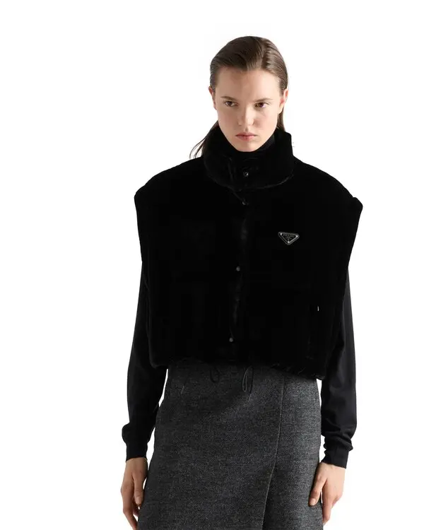 Prada Convertible Cropped Velvet Down Jacket - Black