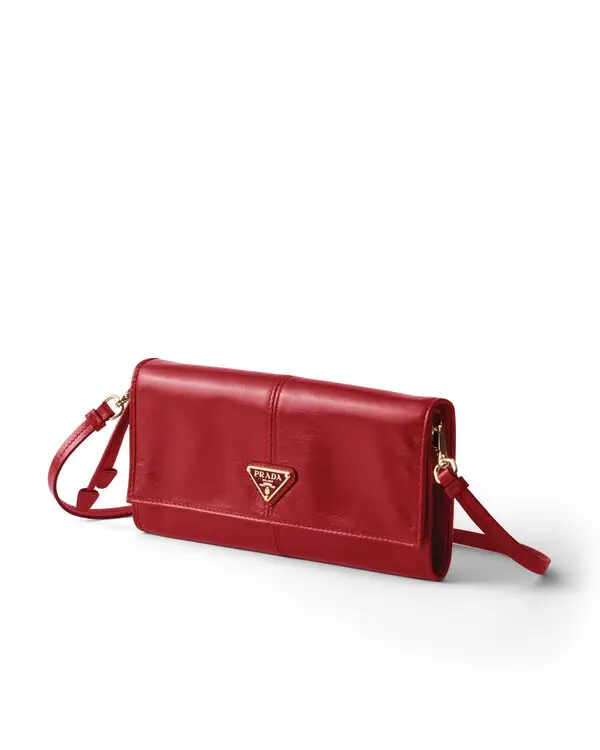 Prada Leather Wallet With Shoulder Strap - Red
