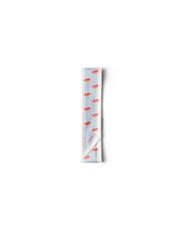 Prada Printed Silk Twill Skinny Scarf - Light Blue