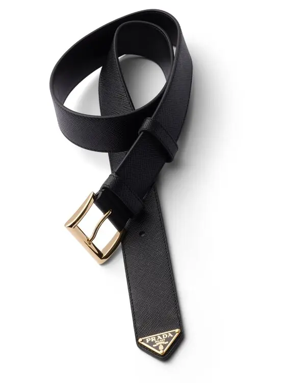 Prada Saffiano Leather Belt With Metal Buckle - Black