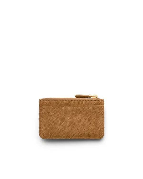 Prada Saffiano And Smooth Leather Card Holder - Caramel