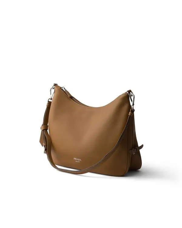 Prada Fold Large Leather Shoulder Bag - Caramel