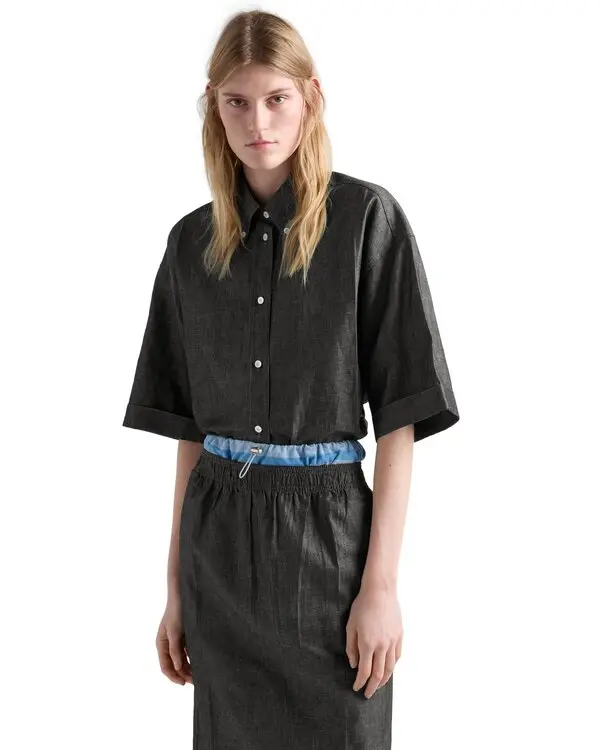 Prada Short-sleeved Chambray Shirt - Navy