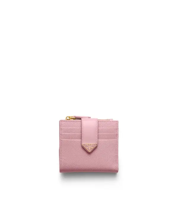Prada Small Saffiano And Smooth Leather Wallet - Peach