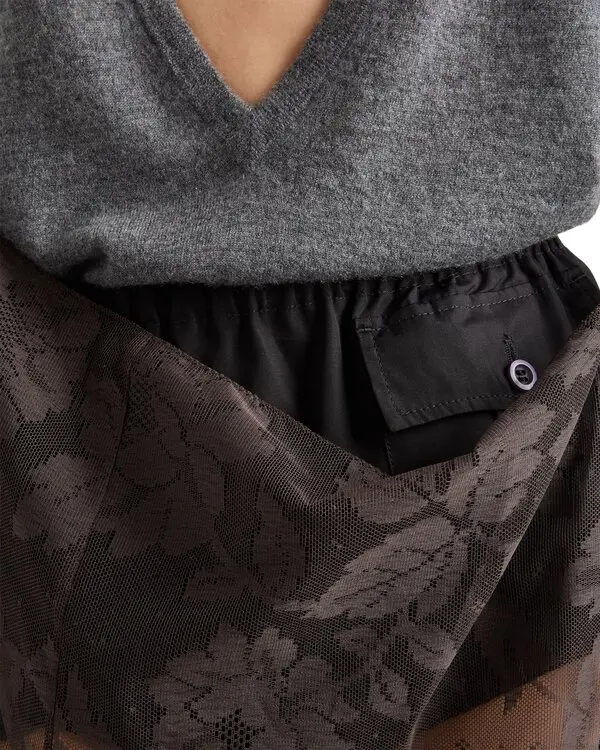 Prada Chantilly Lace Midi-skirt With Straps - Ebony