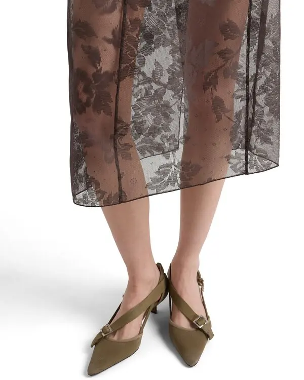 Prada Chantilly Lace Midi-skirt With Straps - Ebony
