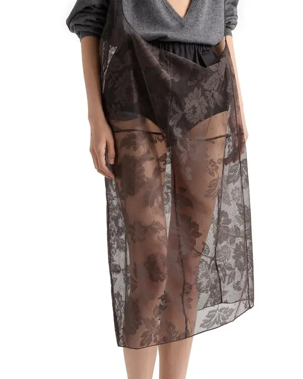 Prada Chantilly Lace Midi-skirt With Straps - Ebony