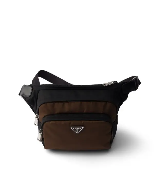 Prada Re-nylon And Saffiano Leather Shoulder Bag - Black/burnt