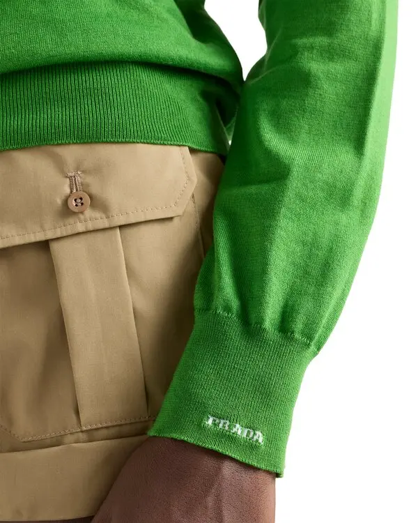 Prada Cotton V-neck Sweater - Green