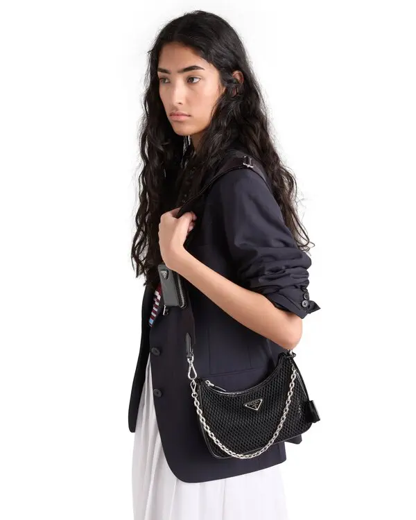 Prada Re-edition 2005 Mesh And Brushed Leather Bag