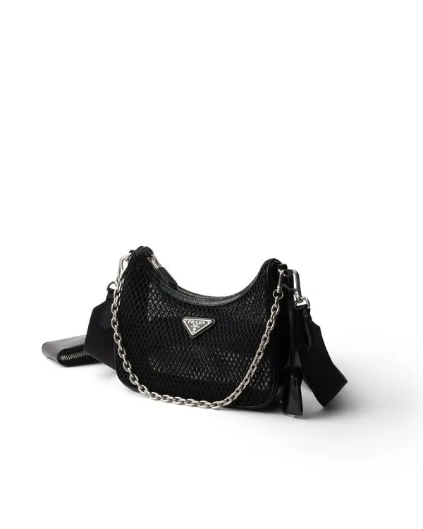 Prada Re-edition 2005 Mesh And Brushed Leather Bag