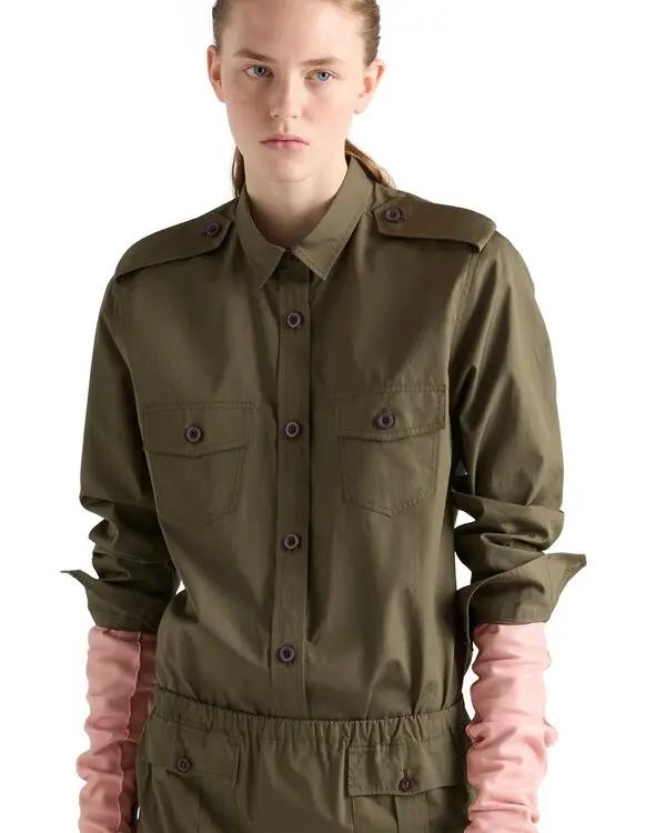 Prada Cotton Poplin Shirt With Classic Collar And Flapped Patch Pocket - Forest Green