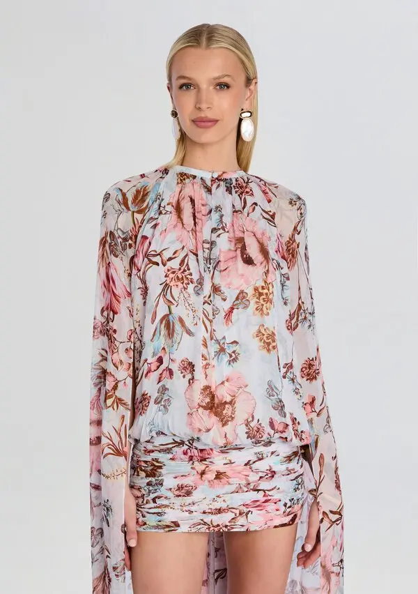 Hemant & Nandita Ezra Ruched Cape Mini Dress - Blue