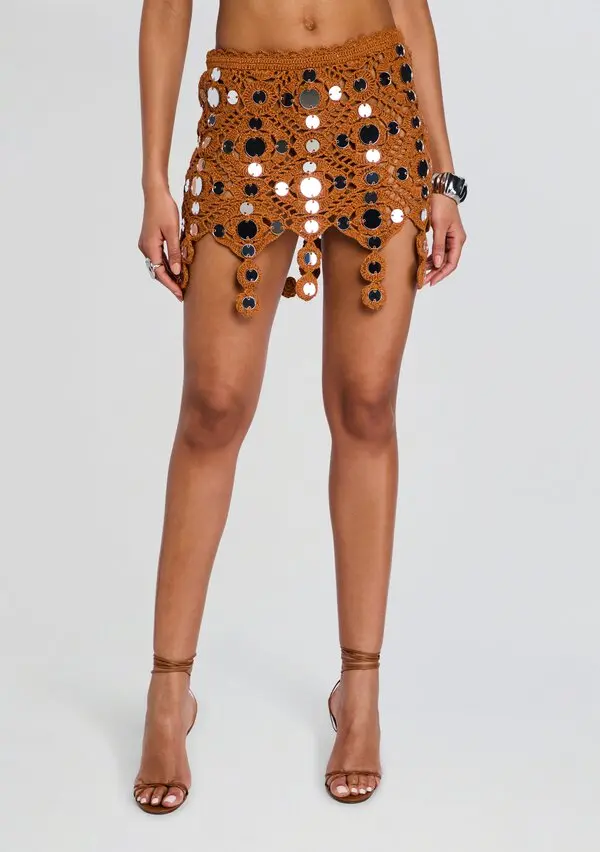Retrofete Clarie Crochet Mini Skirt - Metallic Rust