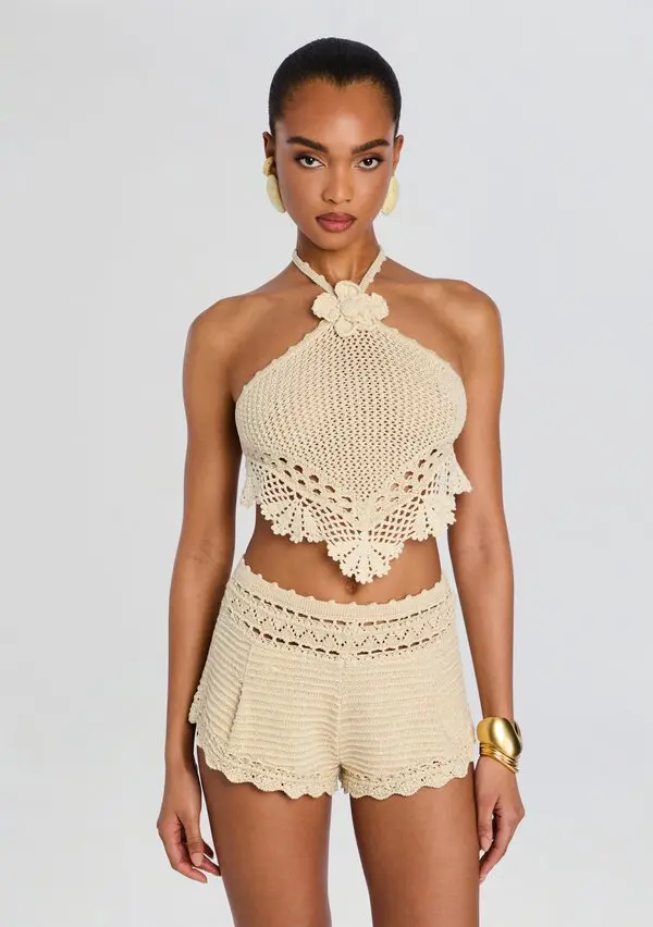 Retrofete Isaure Crochet Top - Metallic Ivory