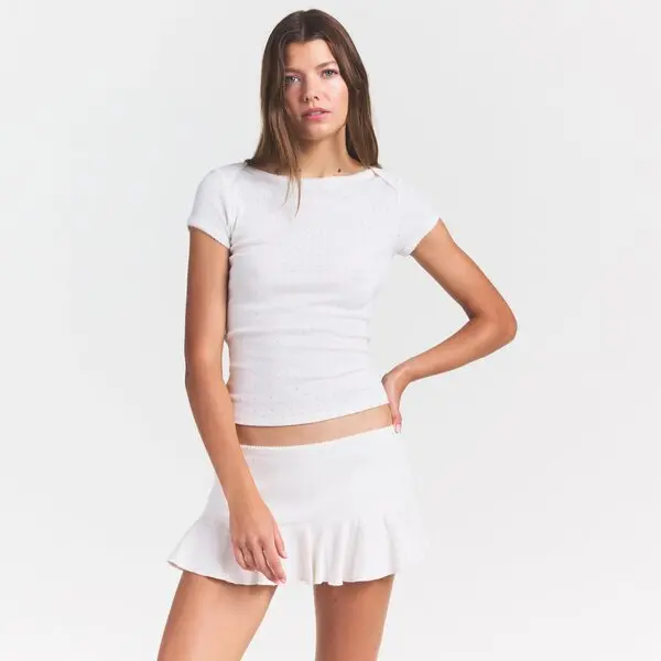 SKIMS Boatneck Heavy Pointelle Tee - Marble