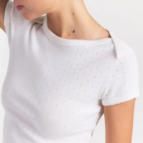 SKIMS Boatneck Heavy Pointelle Tee - Marble