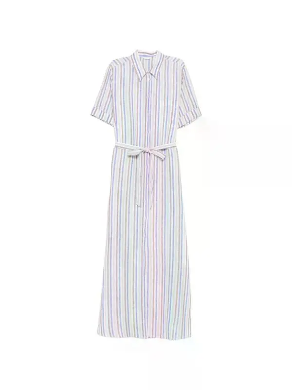ROBERT FRIEDMAN Striped Belted Maxi Shirt Dress - White
