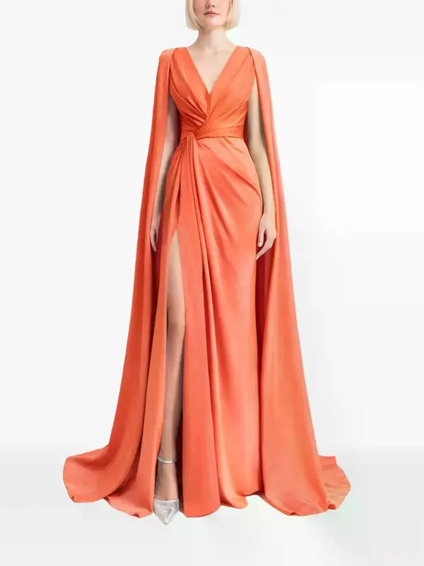 GEMY MAALOUF Draped Cape-sleeve Dress - Orange