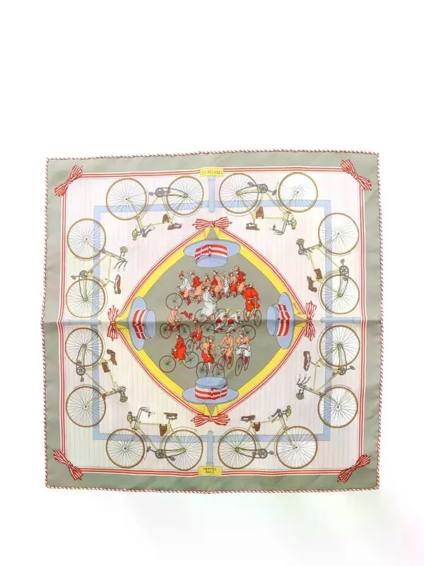 Hermès 2010's Les Becanes Bicycle Print Silk Scarf - White