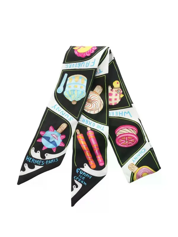Hermès 2010s Funny Ice Cream Printed Silk Scarf - Black