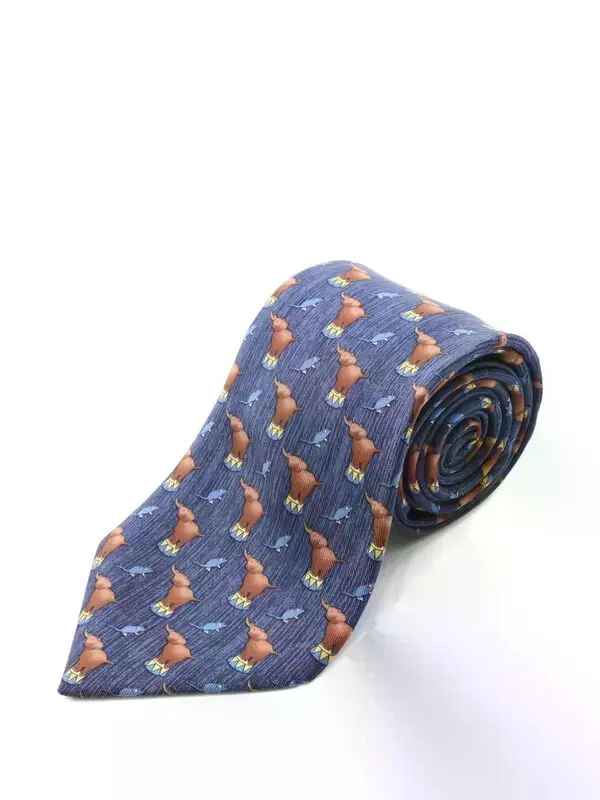 Hermès 2010s All-over Pattern Standard Neck Tie - Blue