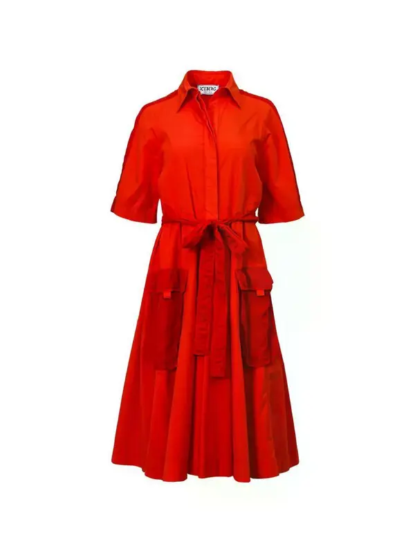 Iceberg Patch-pocket Belted Dress - Red
