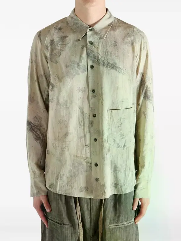 ZIGGY CHEN Abstract-print Cotton Shirt - Neutrals