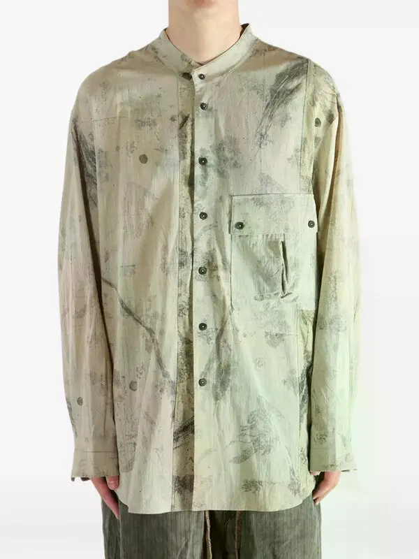 ZIGGY CHEN Abstract-print Cotton Shirt - Neutrals