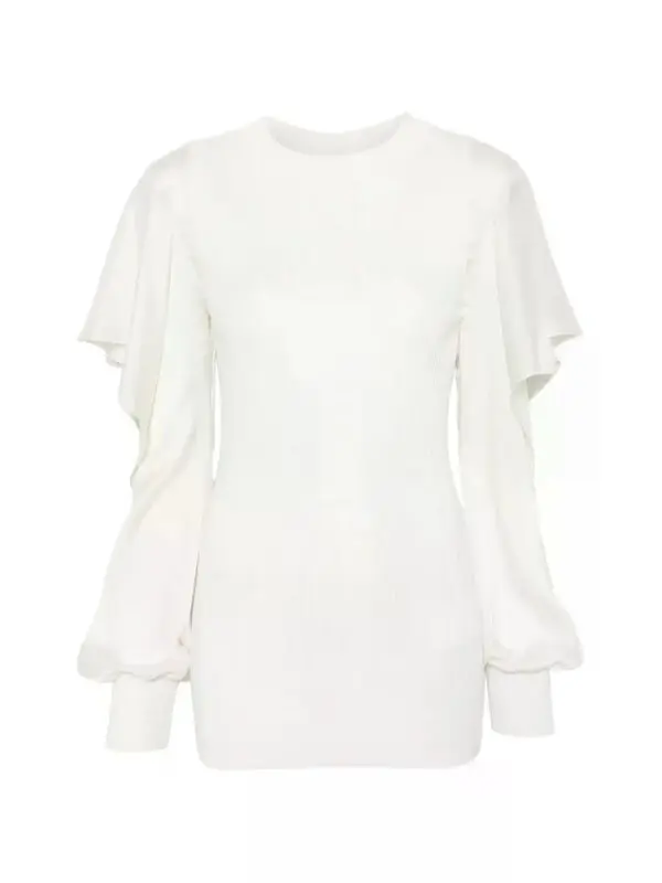 Sacai Ruffled Satin-sleeve Top - Neutrals