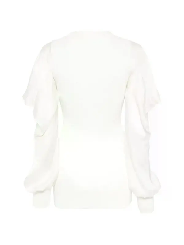 Sacai Ruffled Satin-sleeve Top - Neutrals