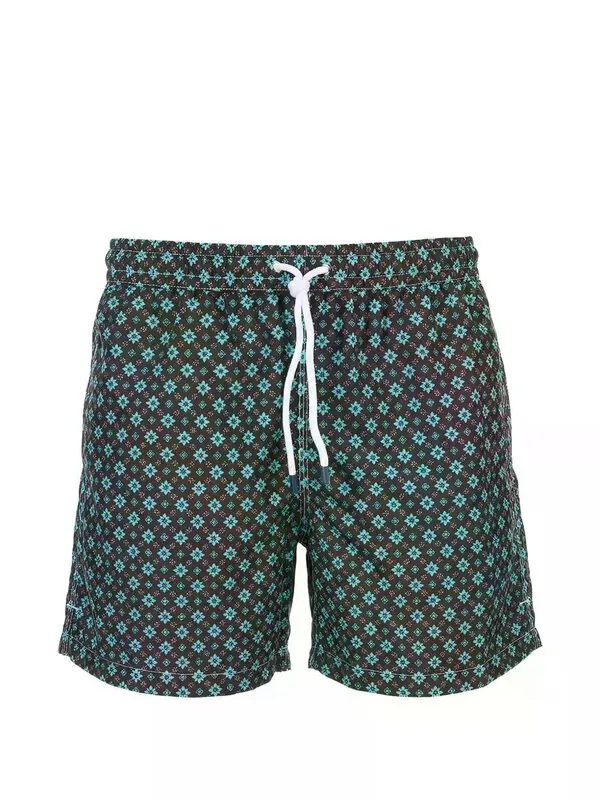 Fedeli Geometric-print Swim Shorts - Brown