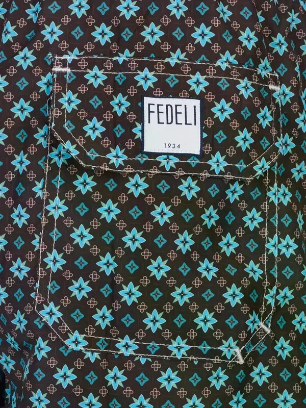 Fedeli Geometric-print Swim Shorts - Brown
