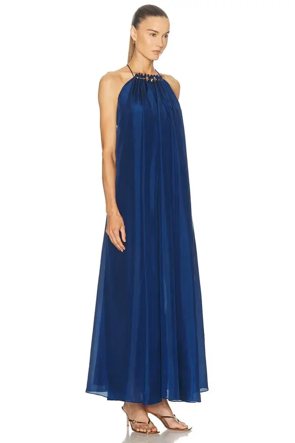 Zimmermann Aster Gathered Bead Maxi Dress - Dark Cobalt