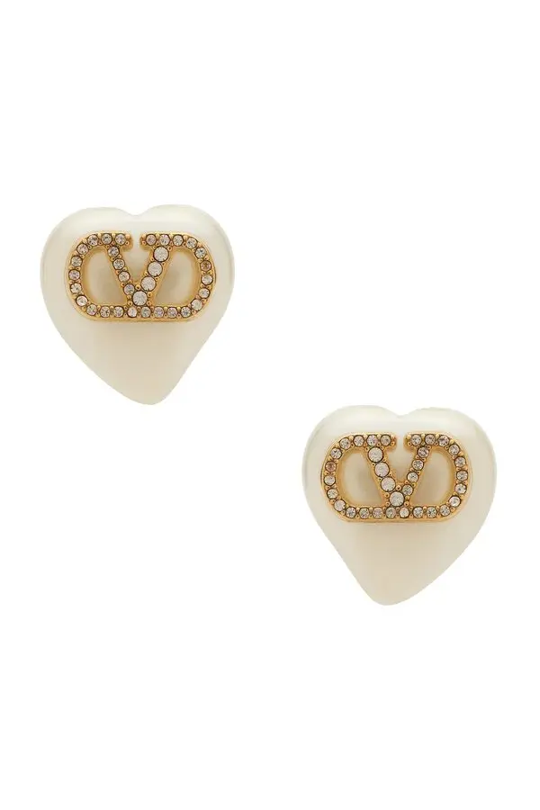 Valentino Garavani V Logo Signature Pearl Earrings - Oro  Crystal  & Cream