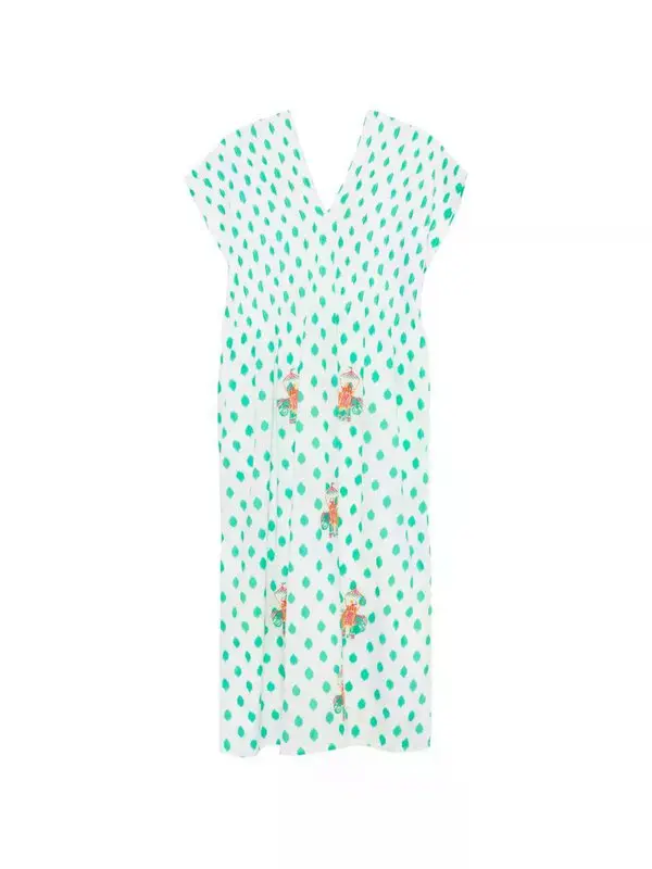 Nimo With Love Embroidered Polka-dot Midi Dress