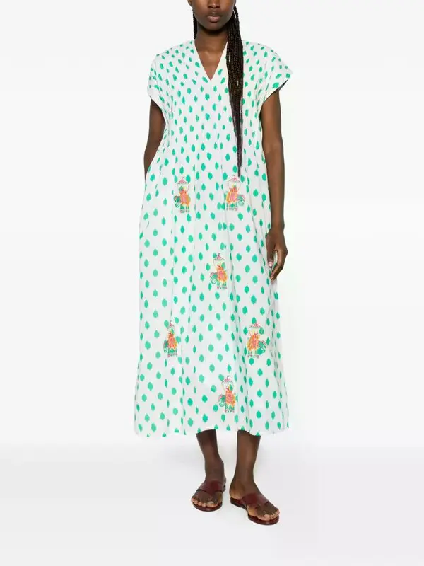 Nimo With Love Embroidered Polka-dot Midi Dress