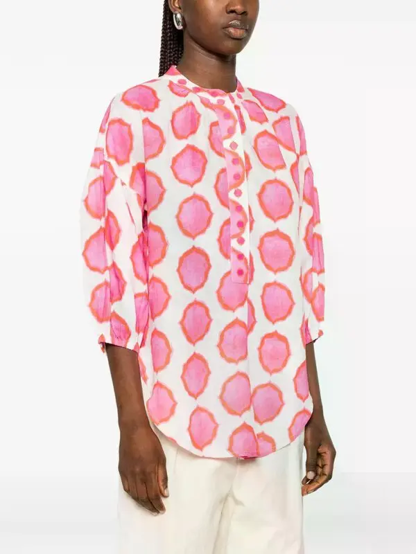 Nimo With Love Geometric-print Band-collar Blouse