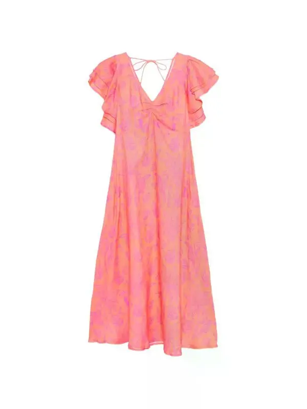 Nimo With Love Belladonna Ruffled-sleeve Midi Dress - Orange