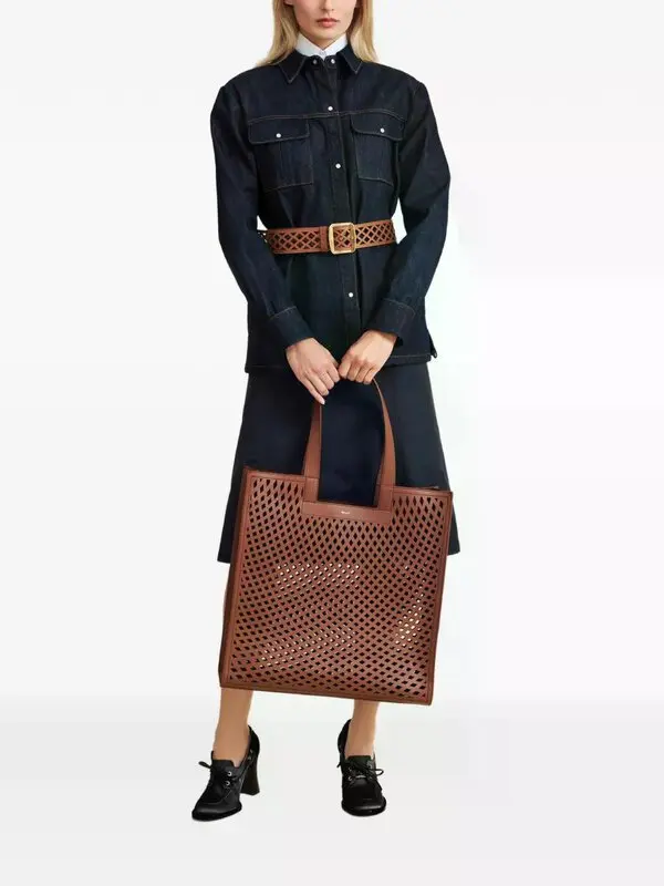 Bally Laser-cut Leather Tote Bag