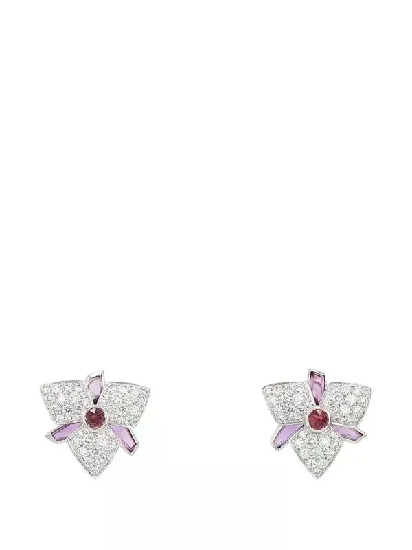 CARTIER 2006 Caresse D'orchidées Diamond Tourmaline And Amethyst Earrings - Silver
