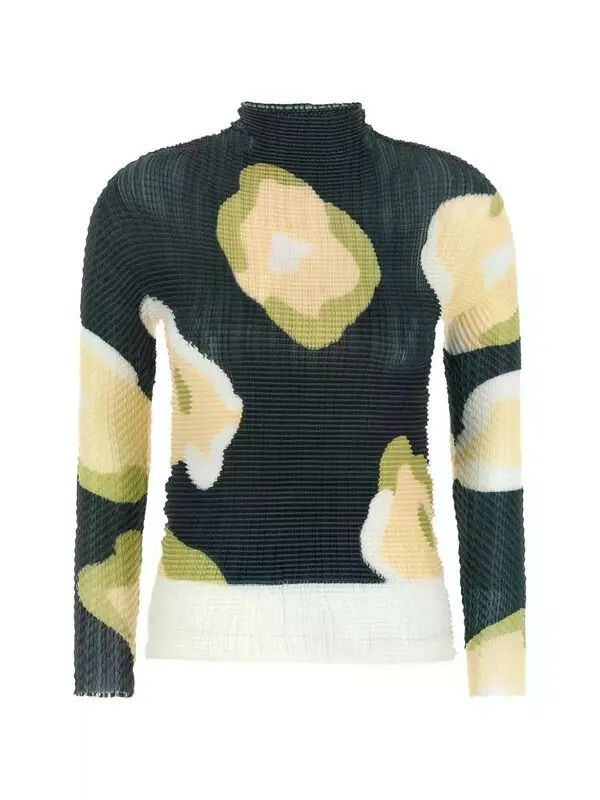 Issey Miyake Verve Pleats Printed Top - Green