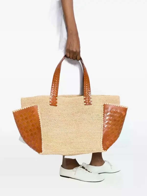 Dragon Diffusion X Sovani Woven-raffia Leather-panel Tote Bag - Neutrals