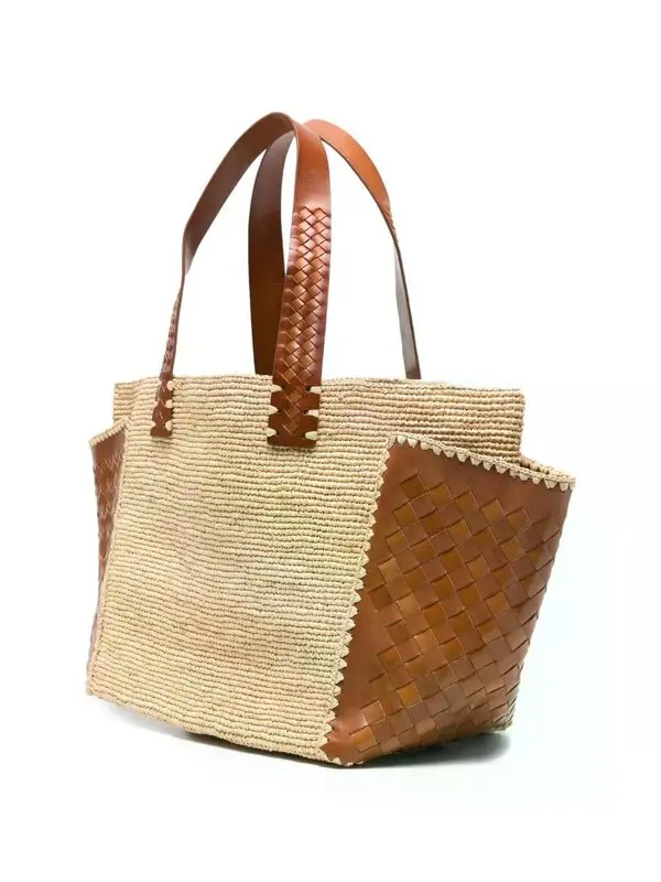 Dragon Diffusion Woven Raffia Leather-panel Tote Bag - Neutrals
