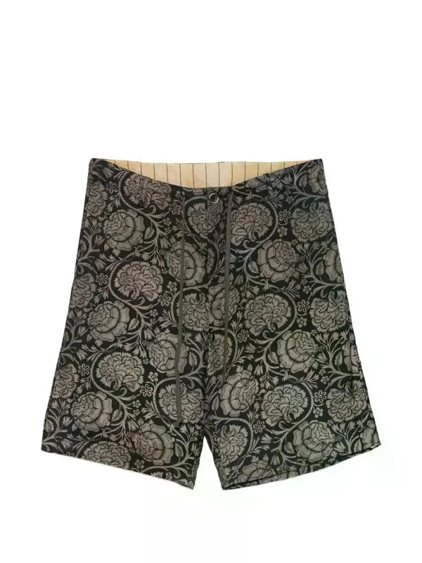 UMA WANG Floral-print Drawstring Shorts - Black