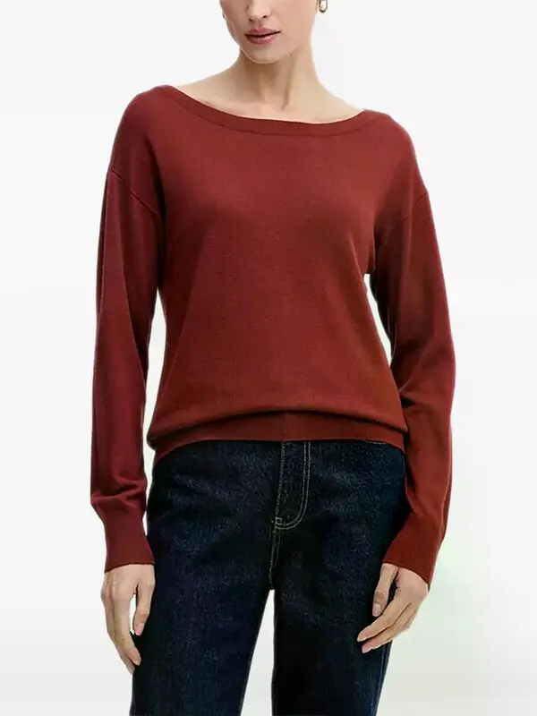 Sisley Boat-neck Long Sleeve Sweater - Brown